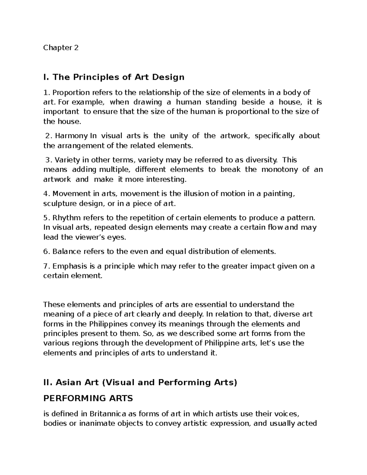 Contents-of-Group-2 - Summary Art appreciation - Chapter 2 I. The ...