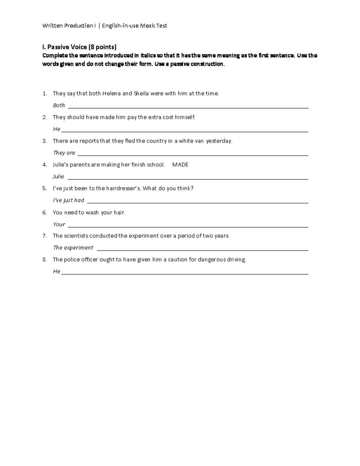 WPI E-in-U Mock Test: Passive Voice, Parallelism & Sentence Correction ...