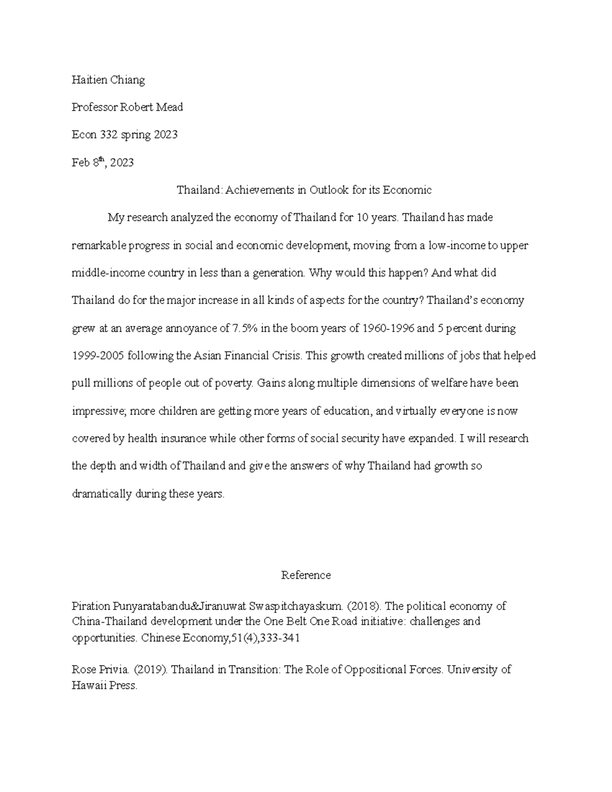 Econ 332 - Thailand's Economic Growth: A 10-Year Analysis - Studocu