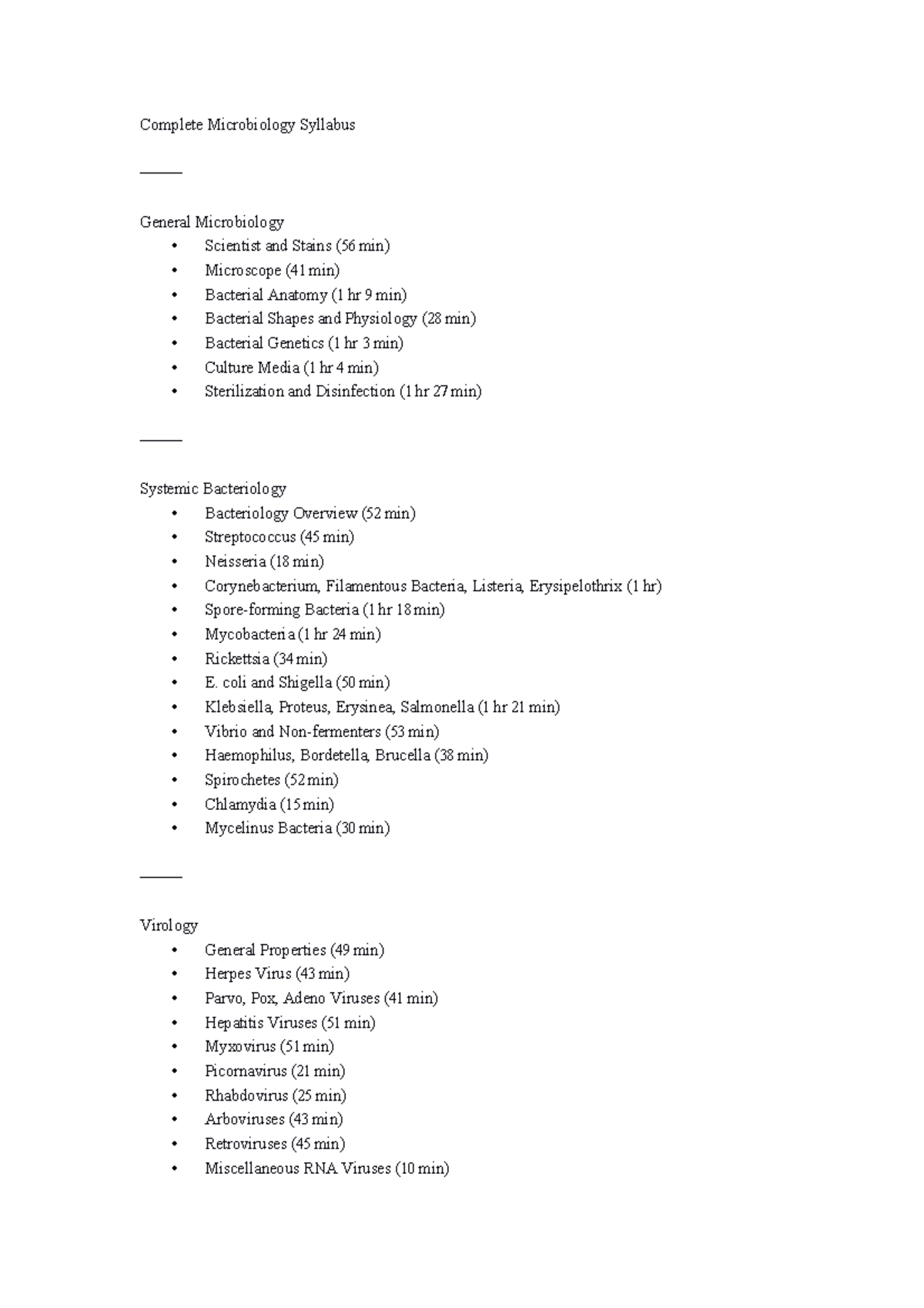 Microbiology Syllabus Overview: Key Topics & Time Allocations - Studocu