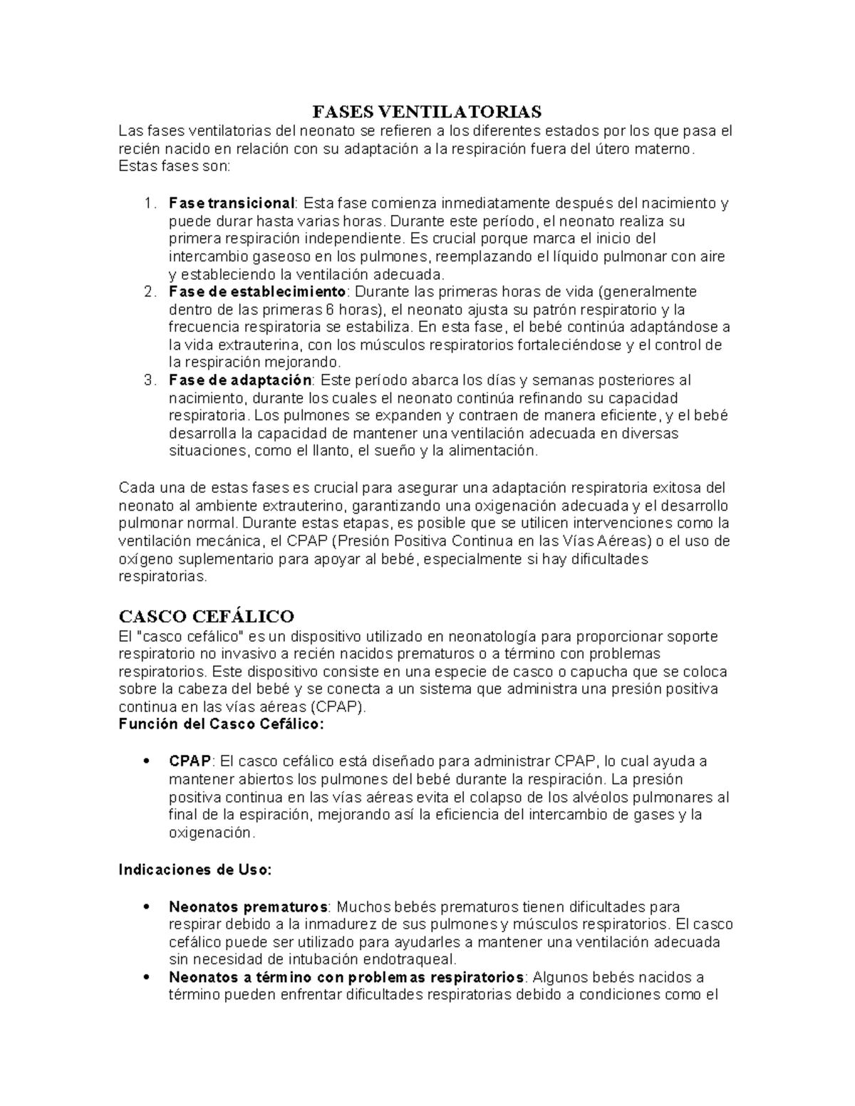Fases Ventilatorias y Soporte Respiratorio en Neonatos: CPAP y Casco CE ...