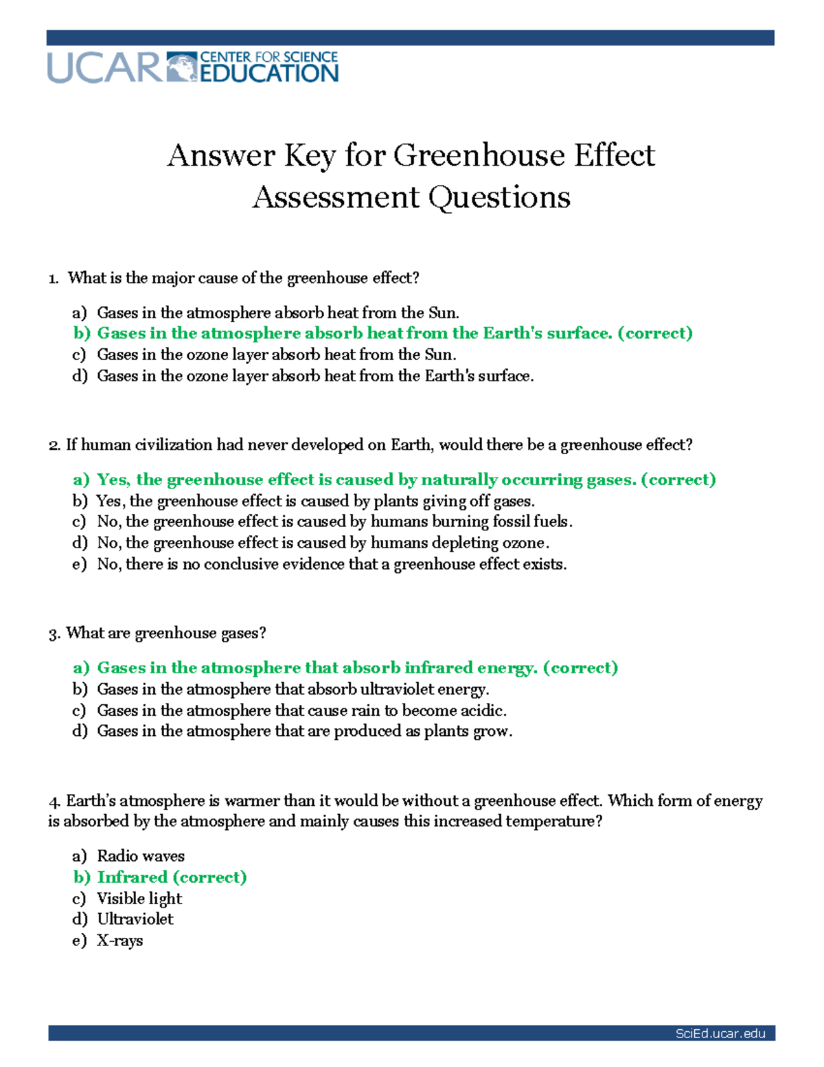 Greenhouse Effect Assessment Answer Key (SciEd 101) - Studocu