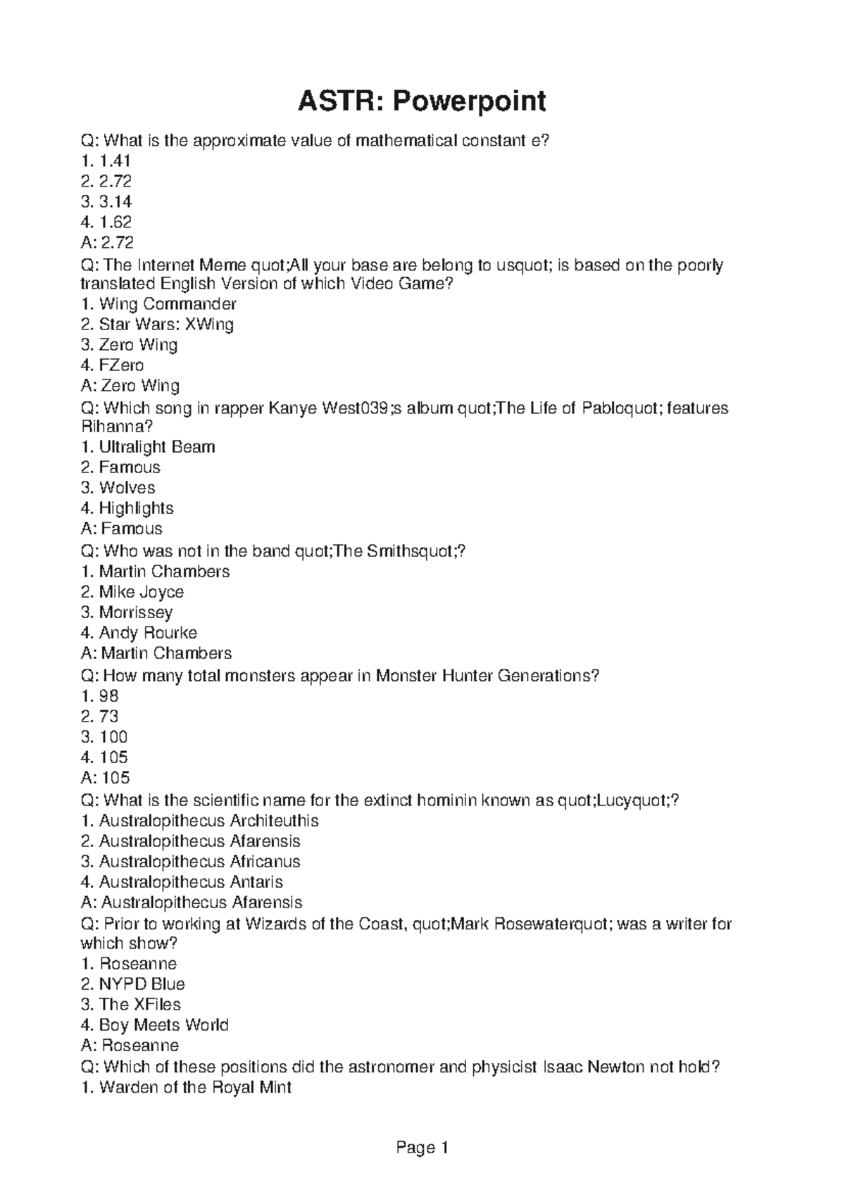 ASTR118 Practice Problems 10 - ASTR: Powerpoint Q: What is the approximate value of mathematical ...