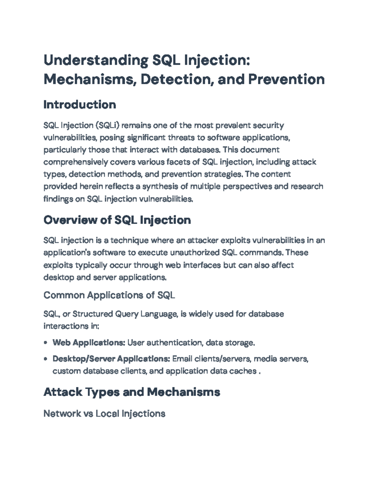 Comprehensive Guide to SQL Injection (CS101): Mechanisms & Prevention - Studocu