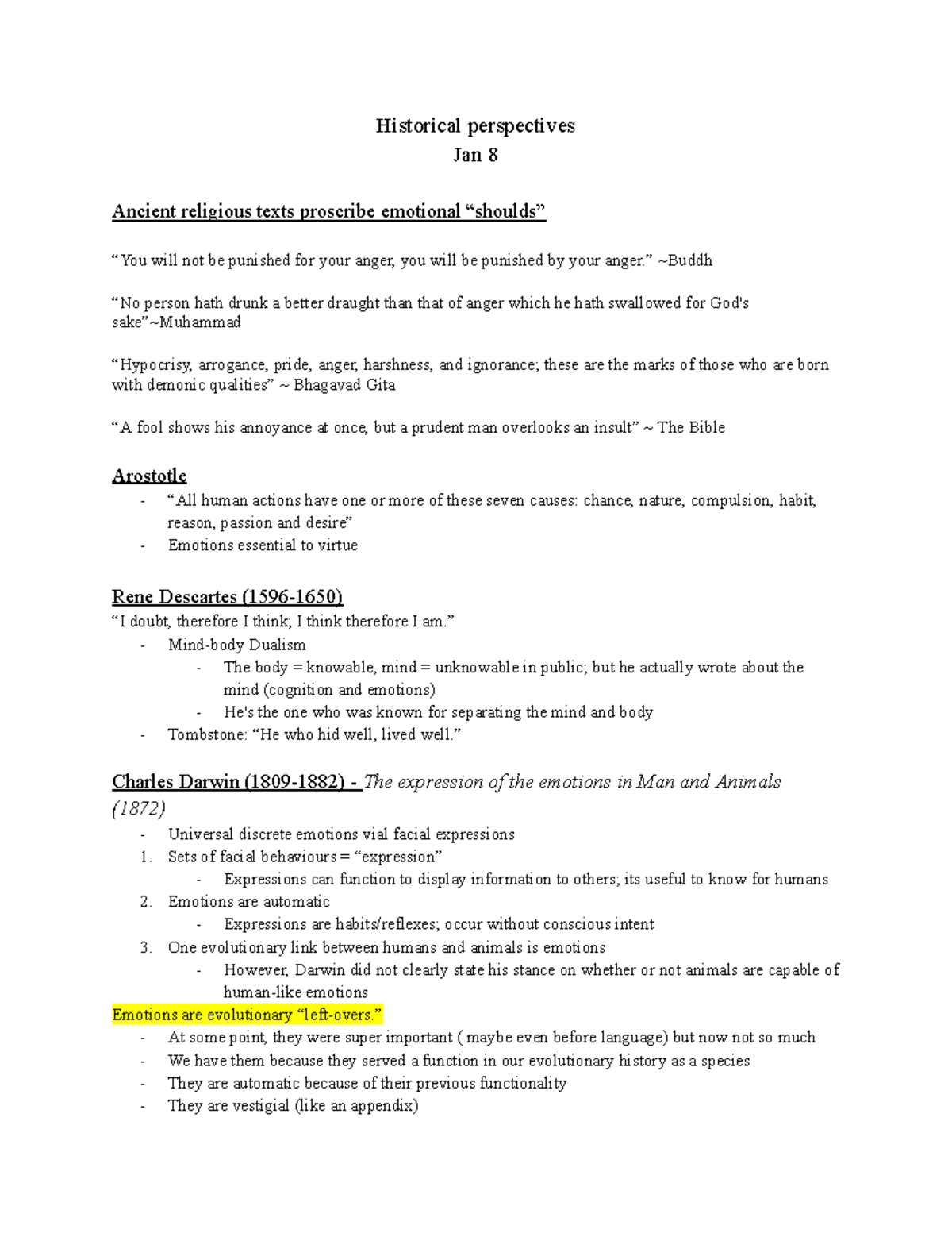 Psyc 351 - Lecture Notes on Historical Perspectives of Emotions - Studocu