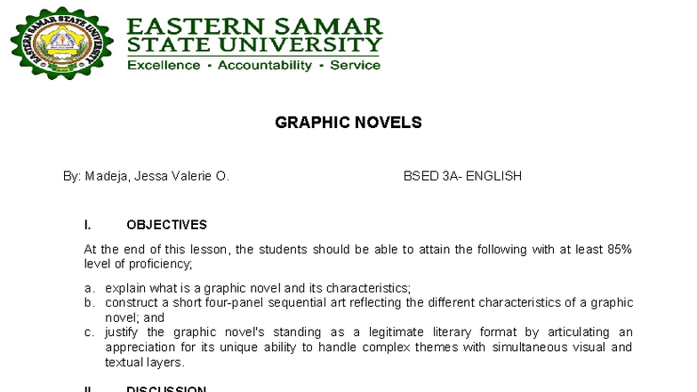 BSED ENGLISH: Graphic Novels Overview and Key Concepts - Studocu