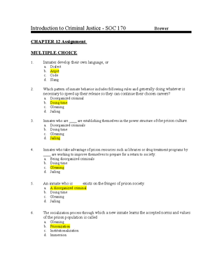 Chapter 12 Assignment - Introduction to Criminal Justice - SOC 170 ...