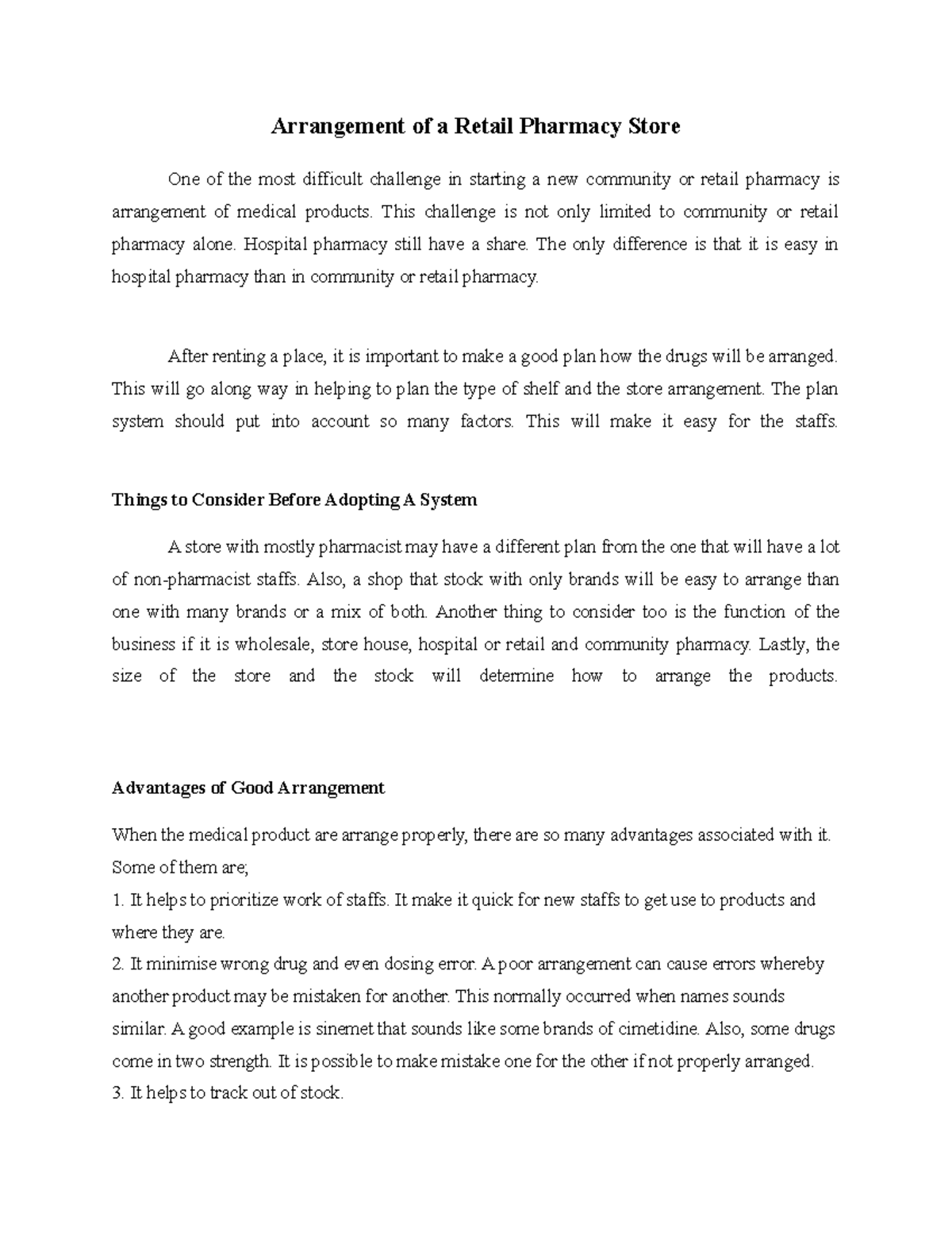 Retail Pharmacy Store Arrangement: Strategies and Best Practices - Studocu