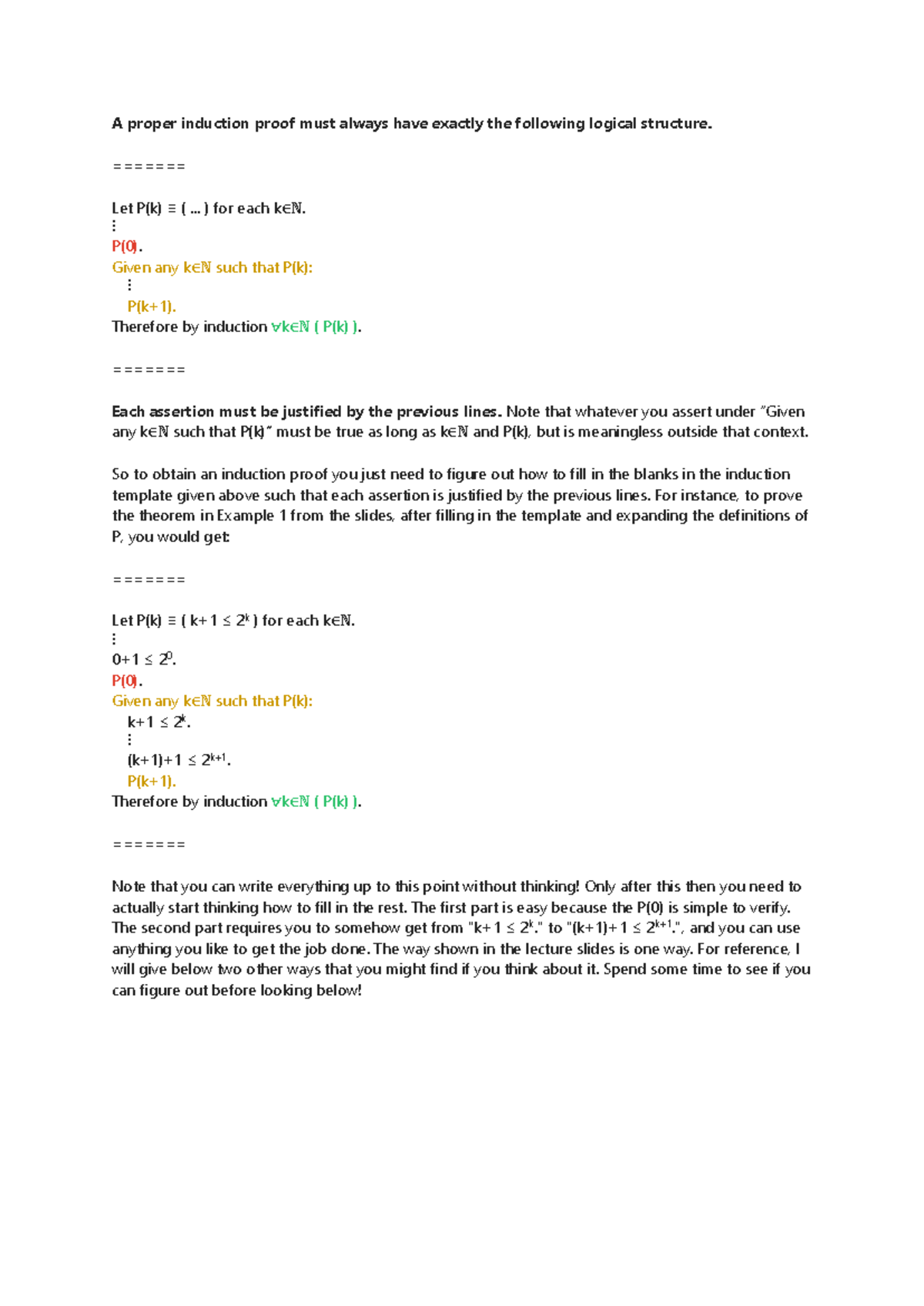 Using Induction: Lecture Notes on Proof Structure - Studocu