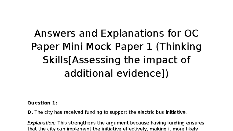 OC Paper Mini Mock Paper 1 answers and explanations for thinking skills ...