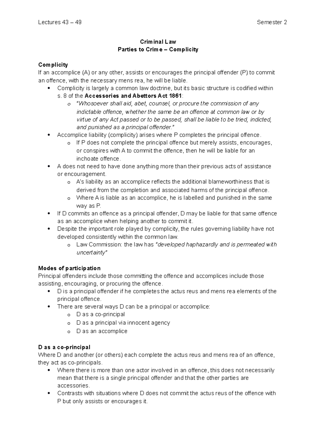 Parties to a Crime - Understanding Complicity in Criminal Law - Studocu