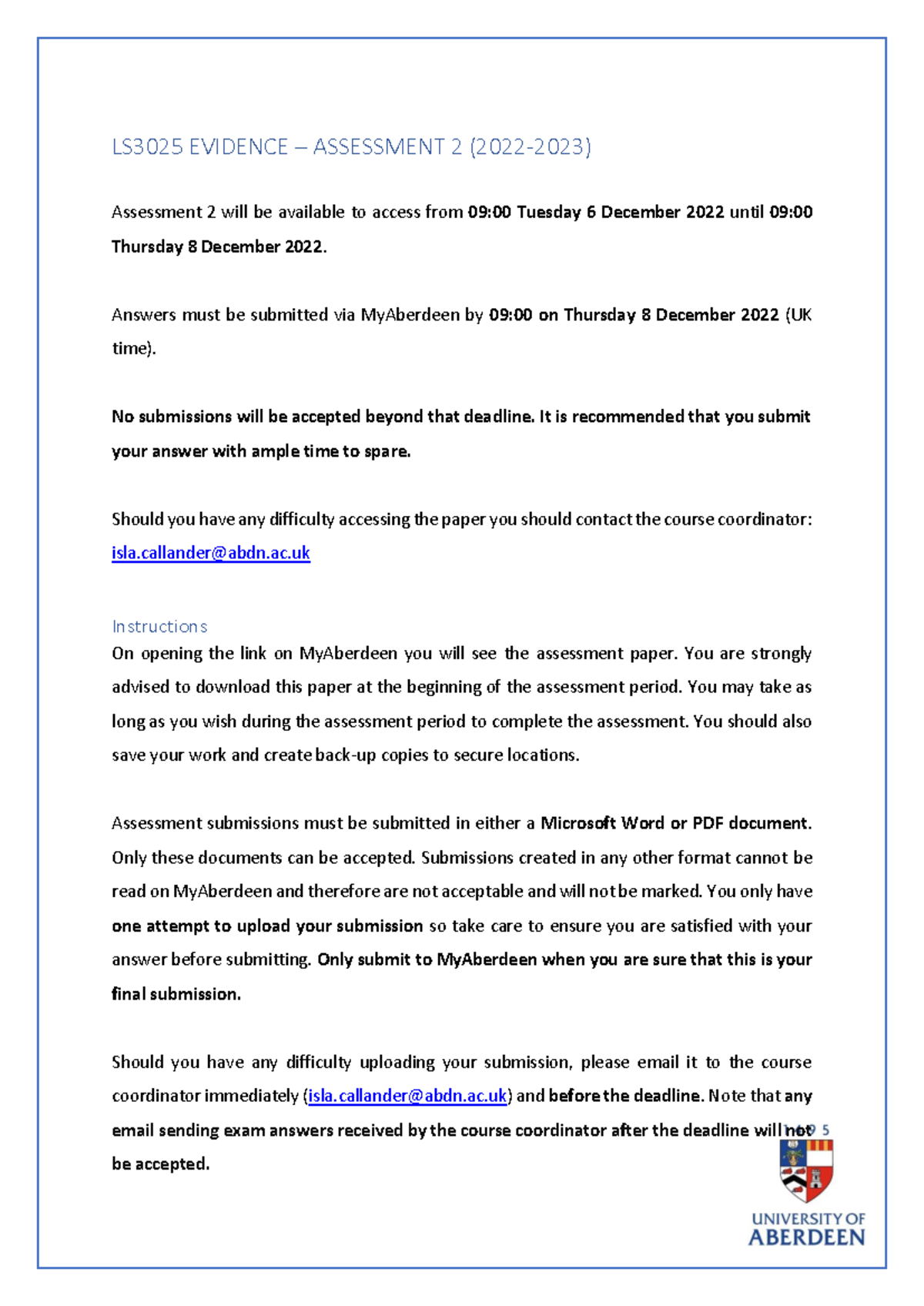 LS3025 Evidence - Open Book Assessment 2 Instructions & Guidance - Studocu