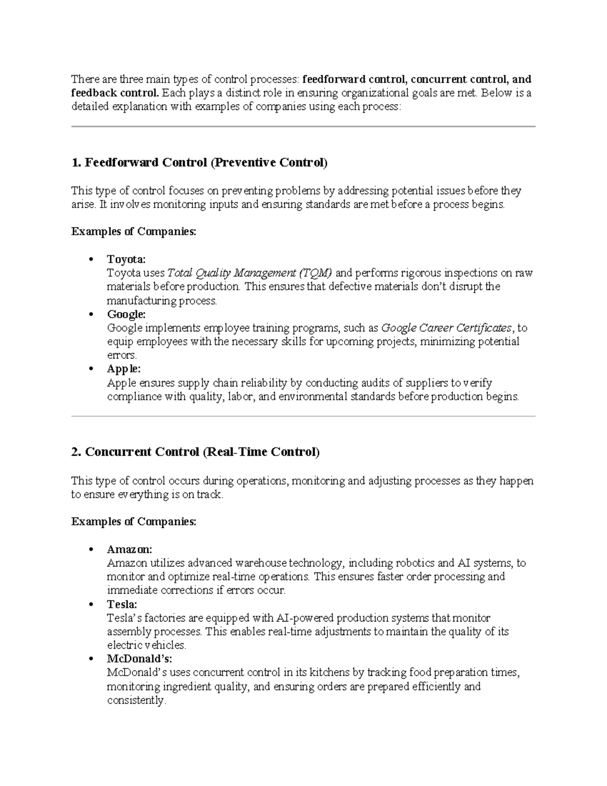 Control Processes in Management: Types and Applications (MGT 101) - Studocu