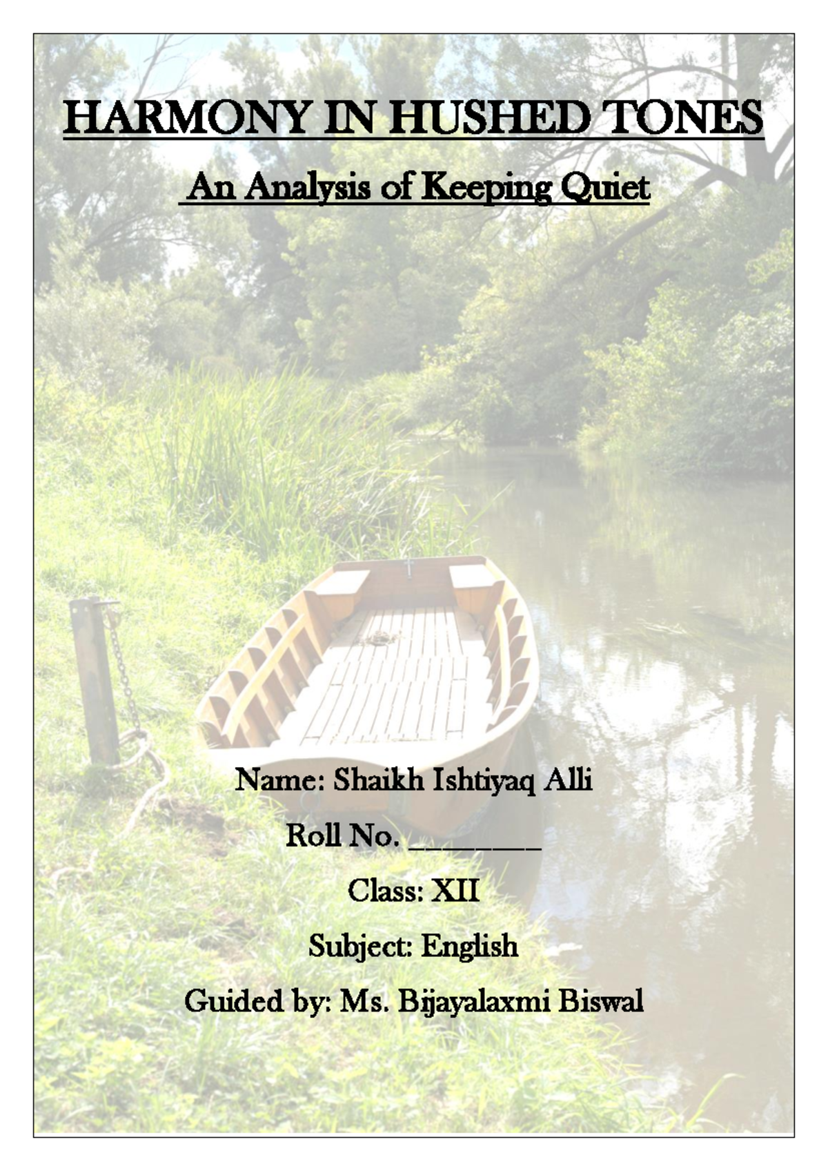 Analysis of "Keeping Quiet" - English Class XII - Studocu