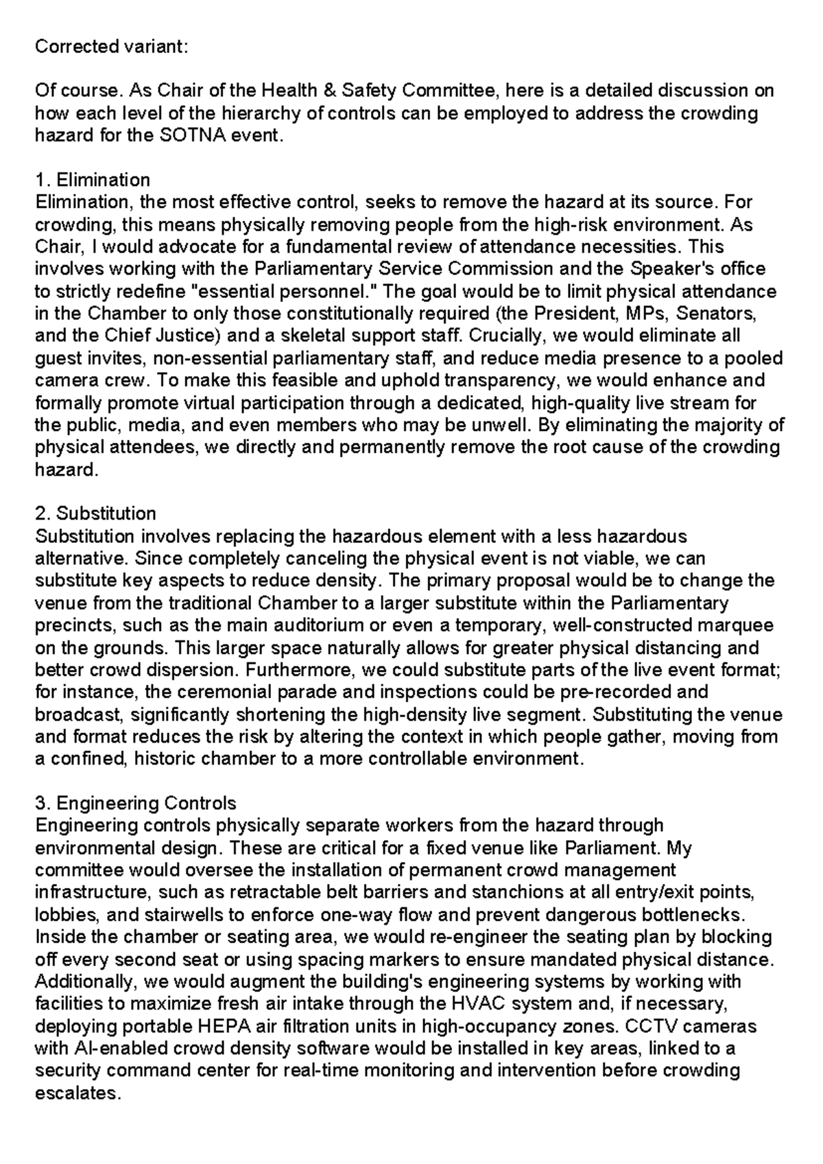 SOTNA Event Safety: Hierarchy of Controls for Crowd Management - Studocu