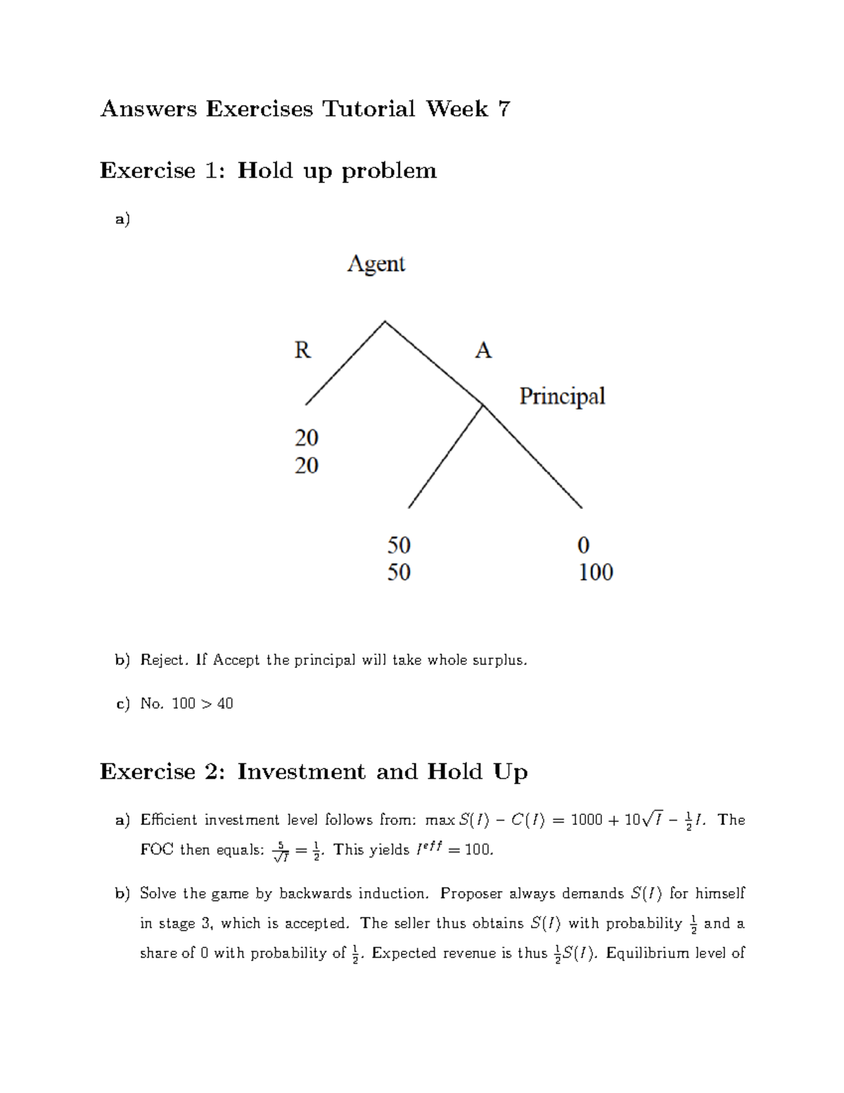 Tutorial Answers for Exercises - Week 7 - Studeersnel