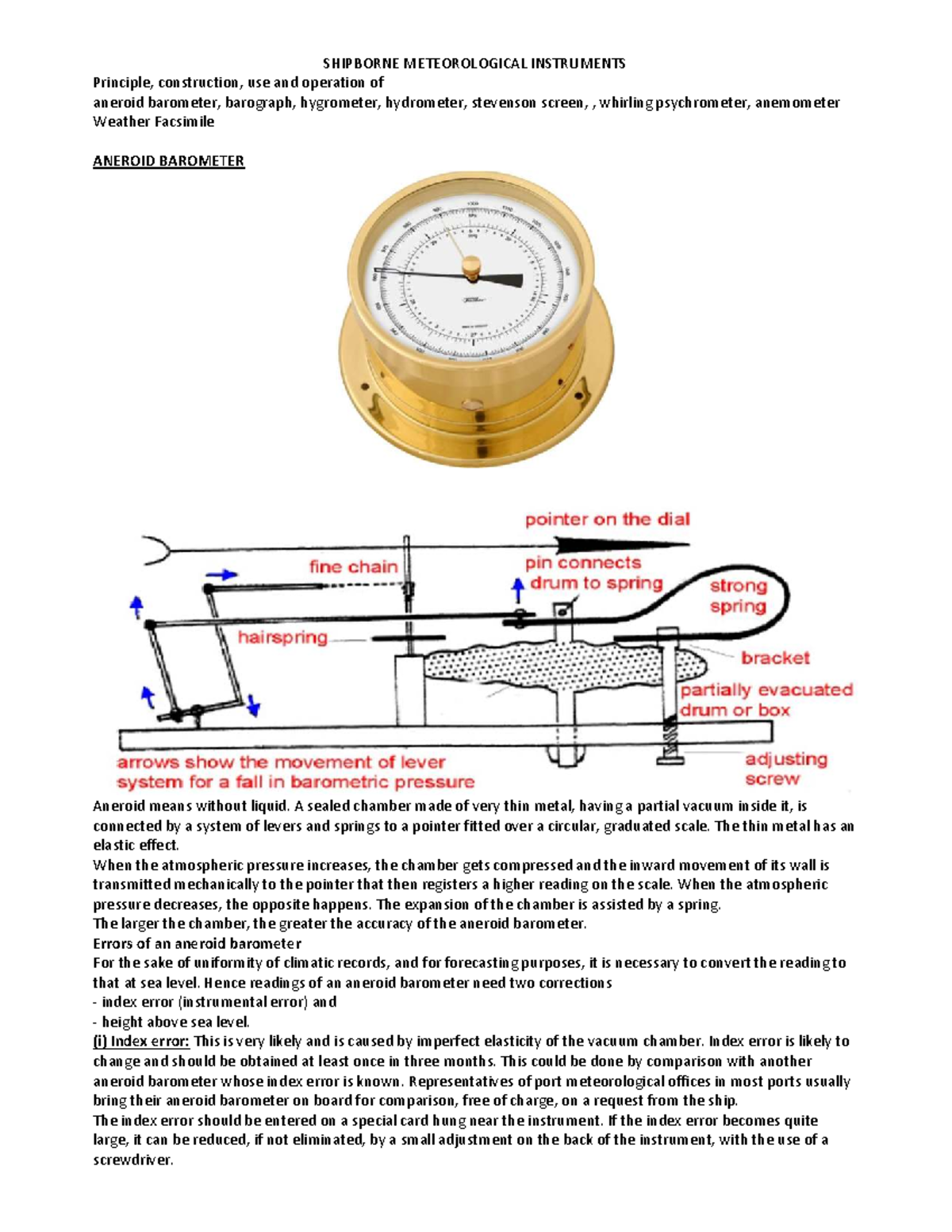 Shipborne MET Instruments: Principles & Operation of Key Devices - Studocu
