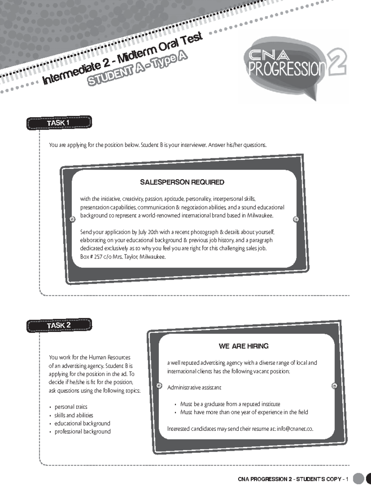 CNA PROGRESSION 2 - Intermediate 2 Midterm Oral Test Guide - Studocu