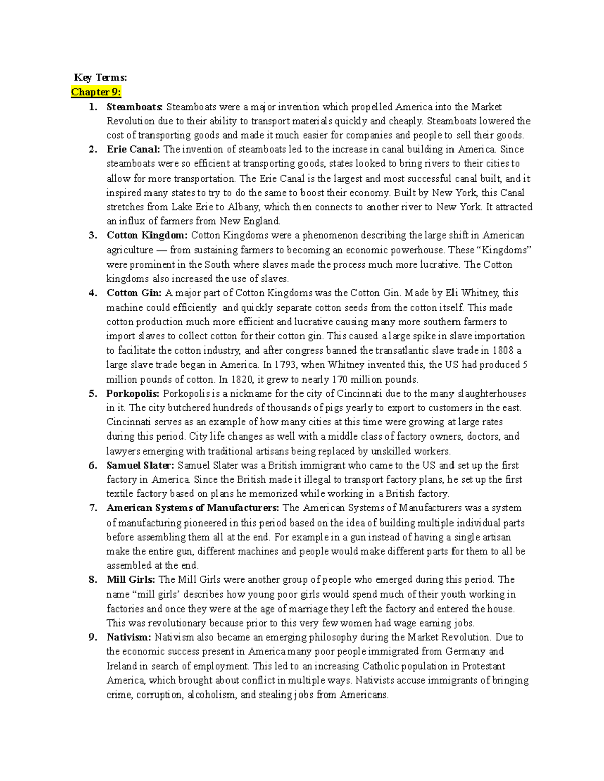APUSH Chapters 9-11 Key Terms Study Guide & Exam Prep Notes - Studocu