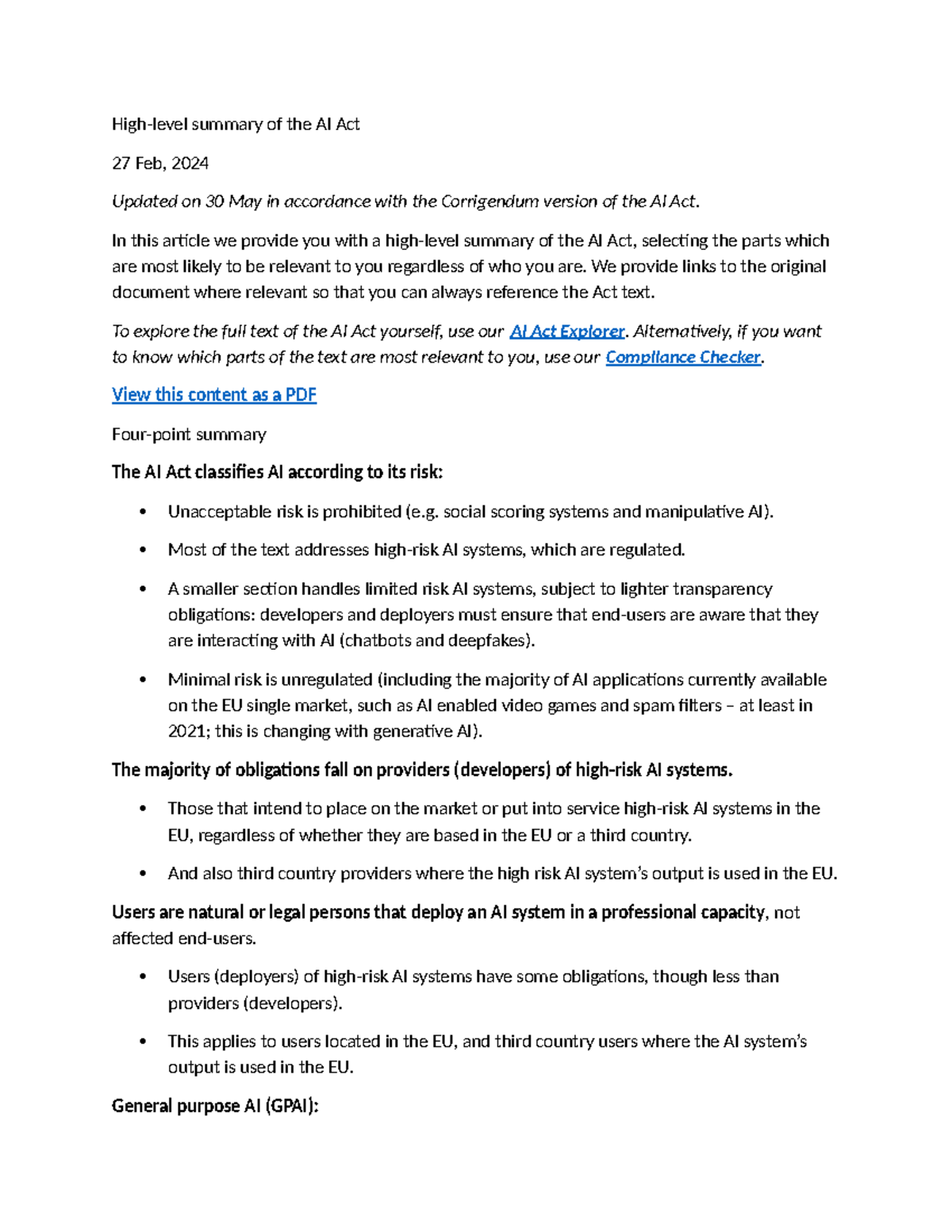 EU AI Act summary: key points and compliance requirements - Studocu