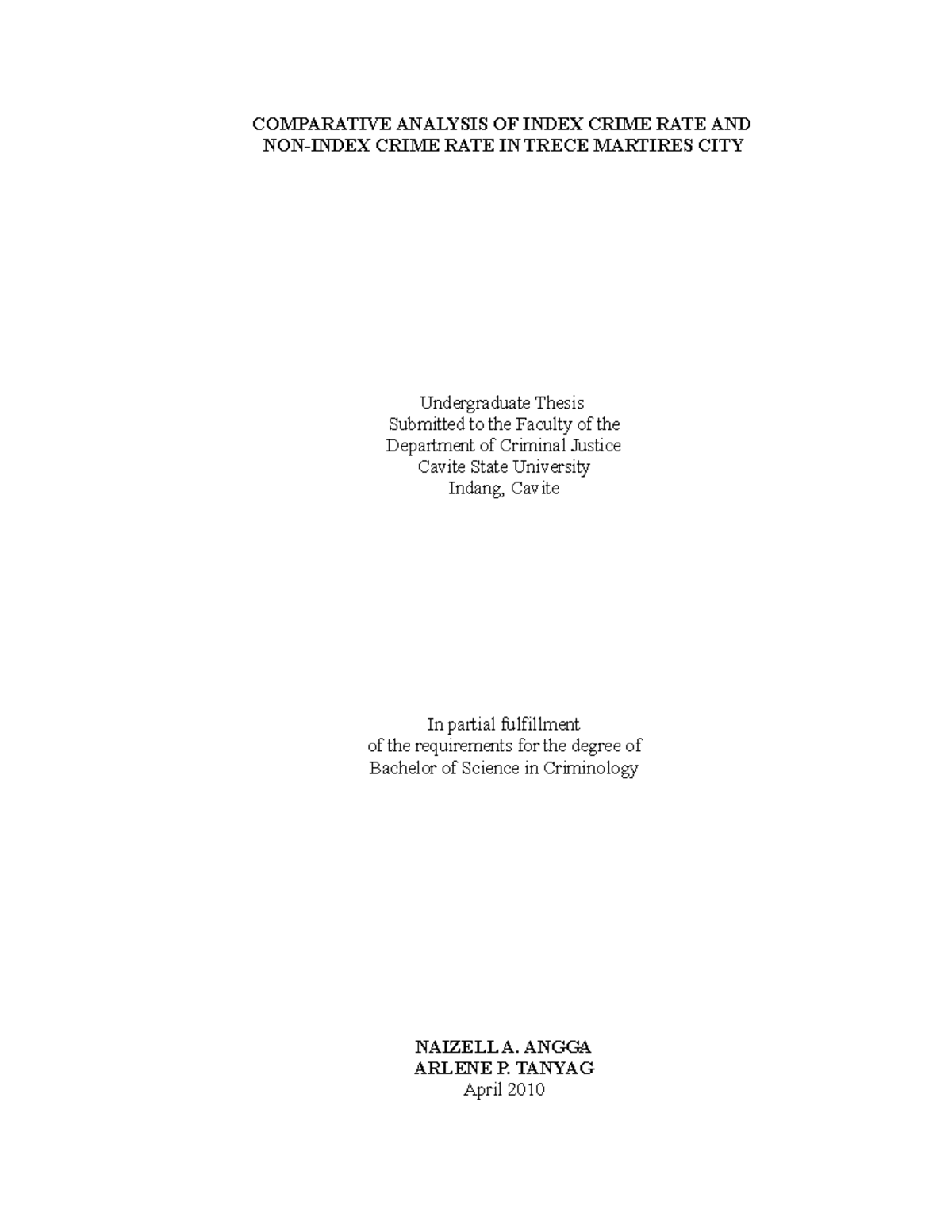 Comparative Analysis of Index and Non-Index Crimes in Trece Martires ...