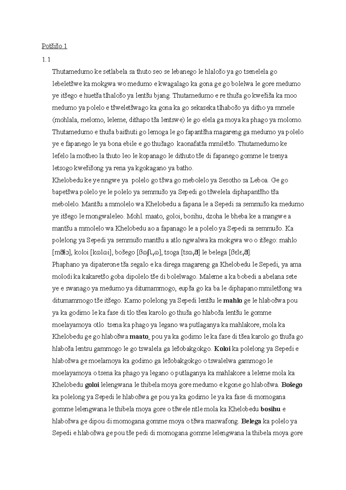 Potšišo 1 - Thutamedumo le Medumo ya Polelo ya Khelobedu le Sepedi ...