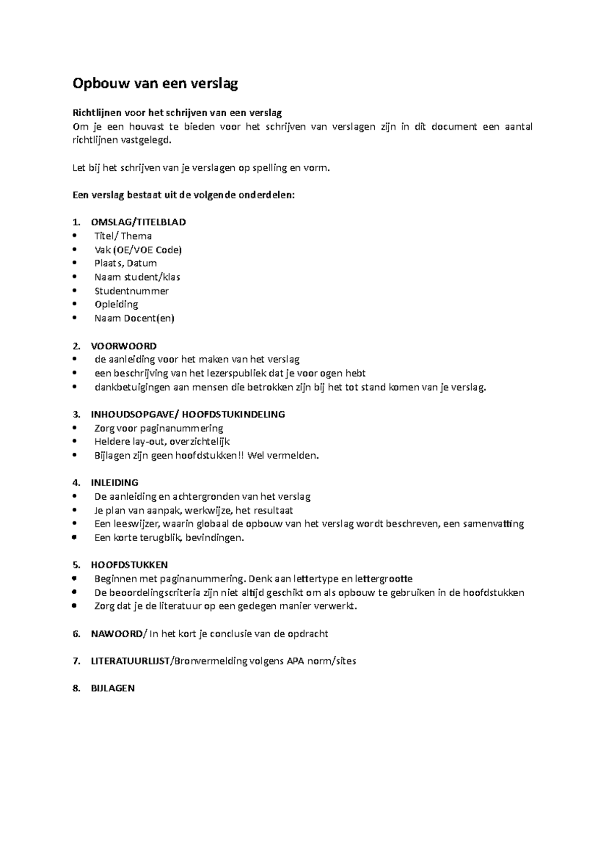 Richtlijnen voor de Opbouw van een Verslag (Algemeen) - Studeersnel