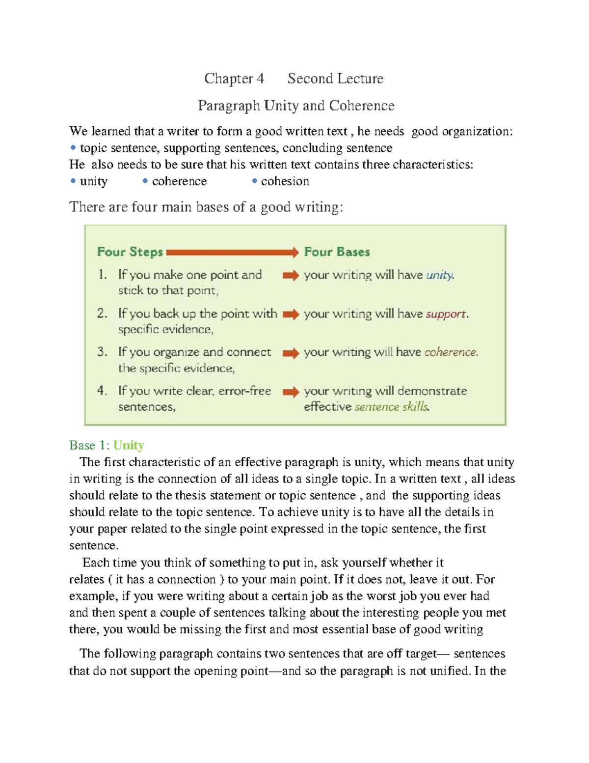 ENG 101: Chapter 4 - Unity and Coherence in Writing - Studocu