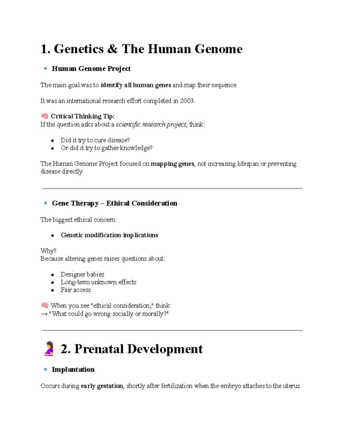 Growth and Development Quiz 2 Study Guide: Genetics & Prenatal Care ...