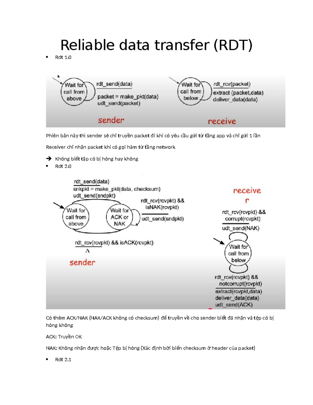 Ghi chép về Reliable Data Transfer (RDT) trong Nguyên lý Máy tính - Studocu