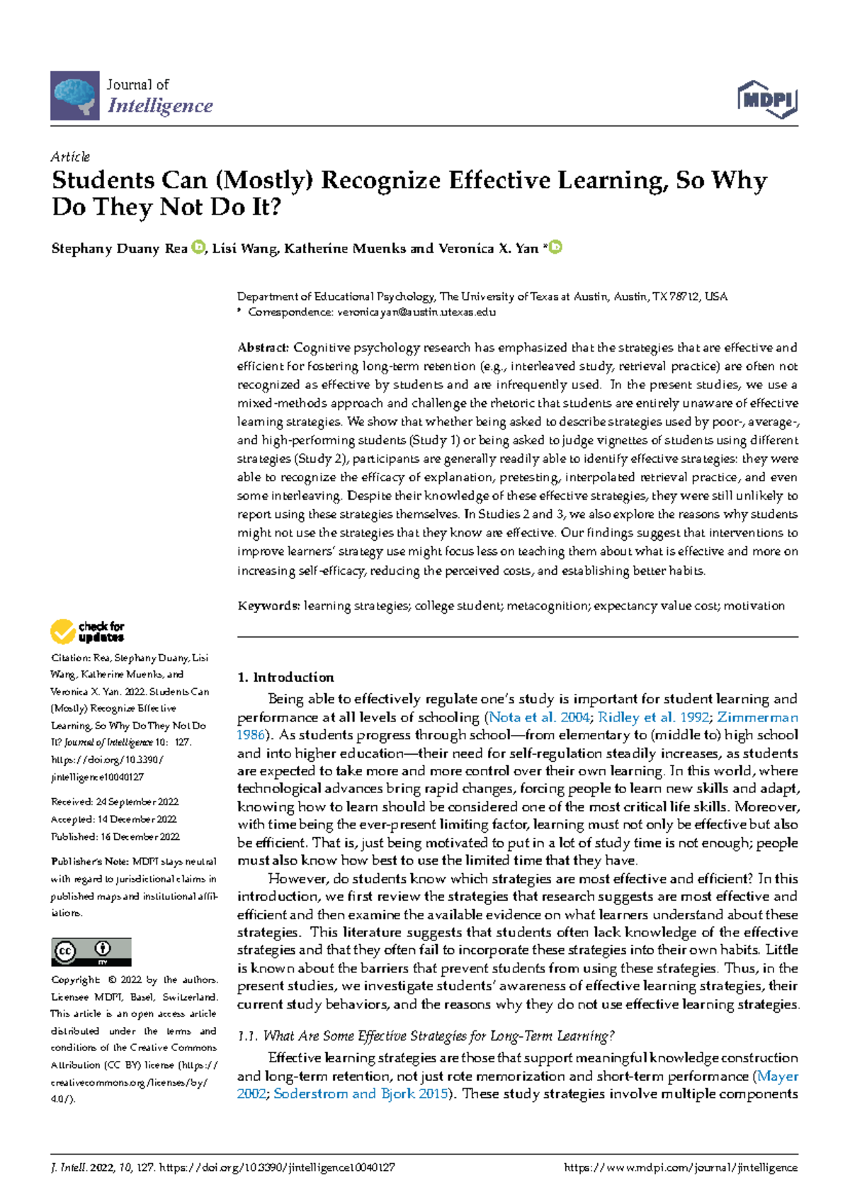Students' Awareness of Effective Learning Strategies: Insights from ...