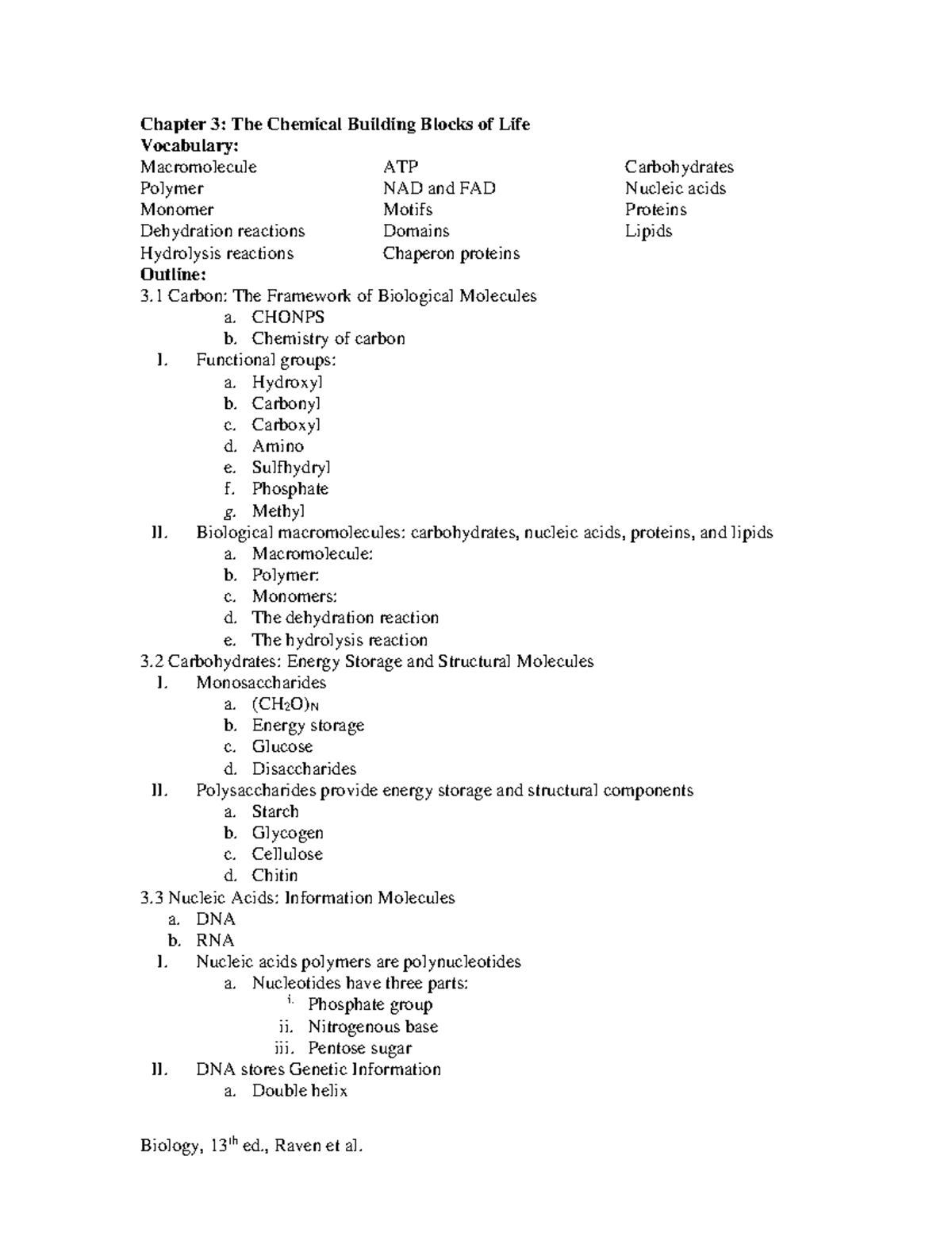 Biology 13th Ed. Chapter 3: Chemical Building Blocks Vocabulary - Studocu