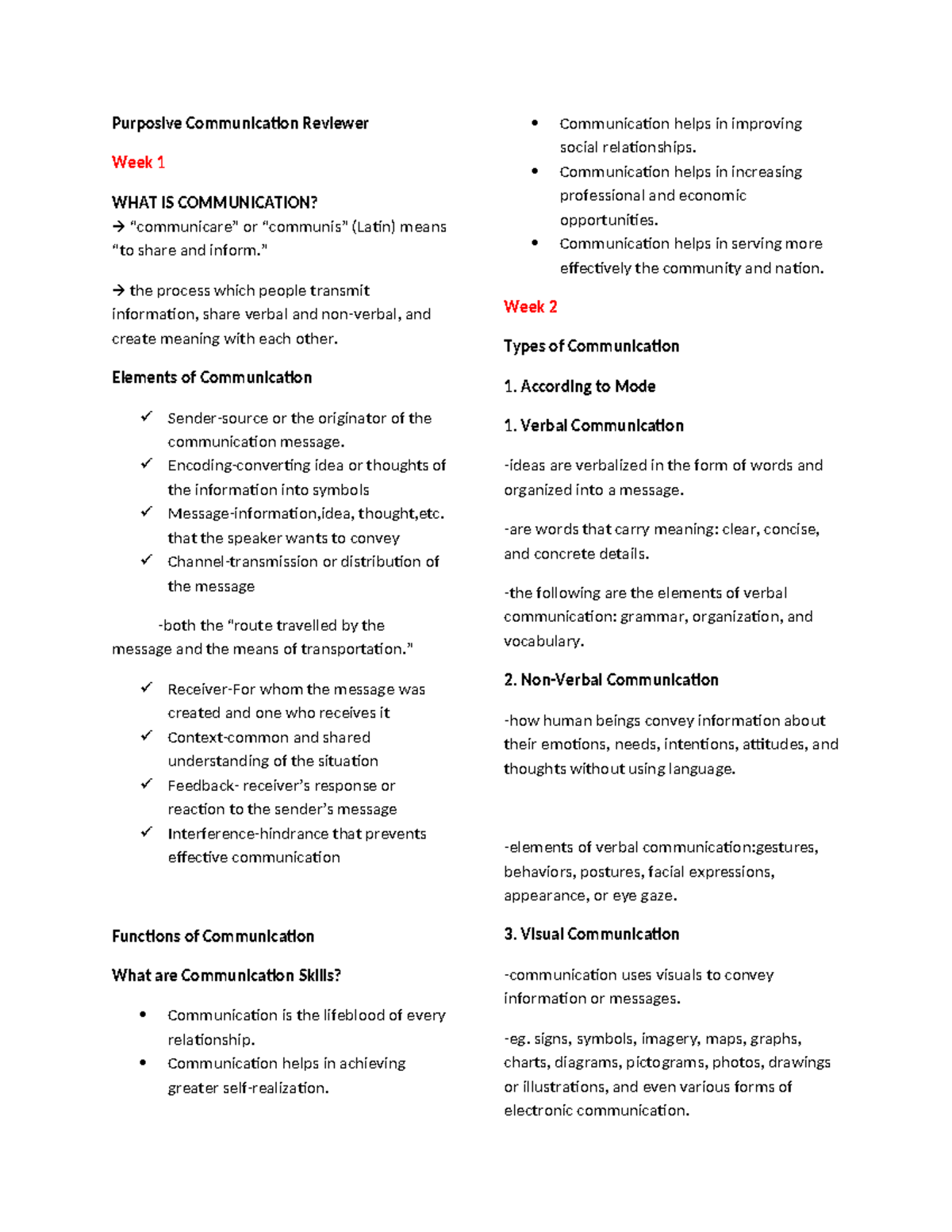 Purposive Communication Reviewer GEC 105: Weeks 1-4 Summary - Studocu