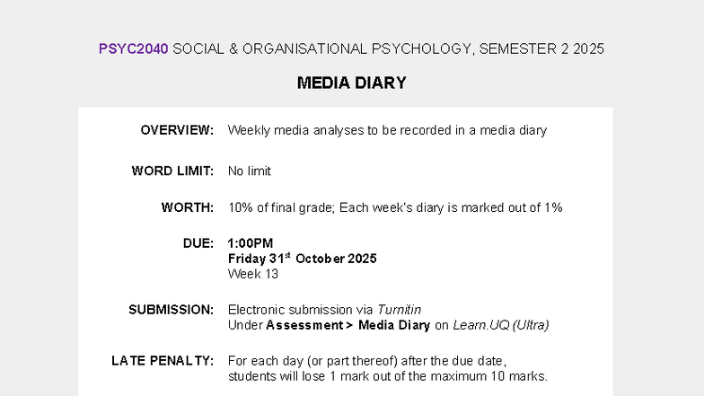 PSYC2040 MEDIA DIARY: Weekly Analysis of Social Org Psych Concepts ...