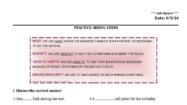4 - Practice: Model Verbs and Advice Exercises - Studocu