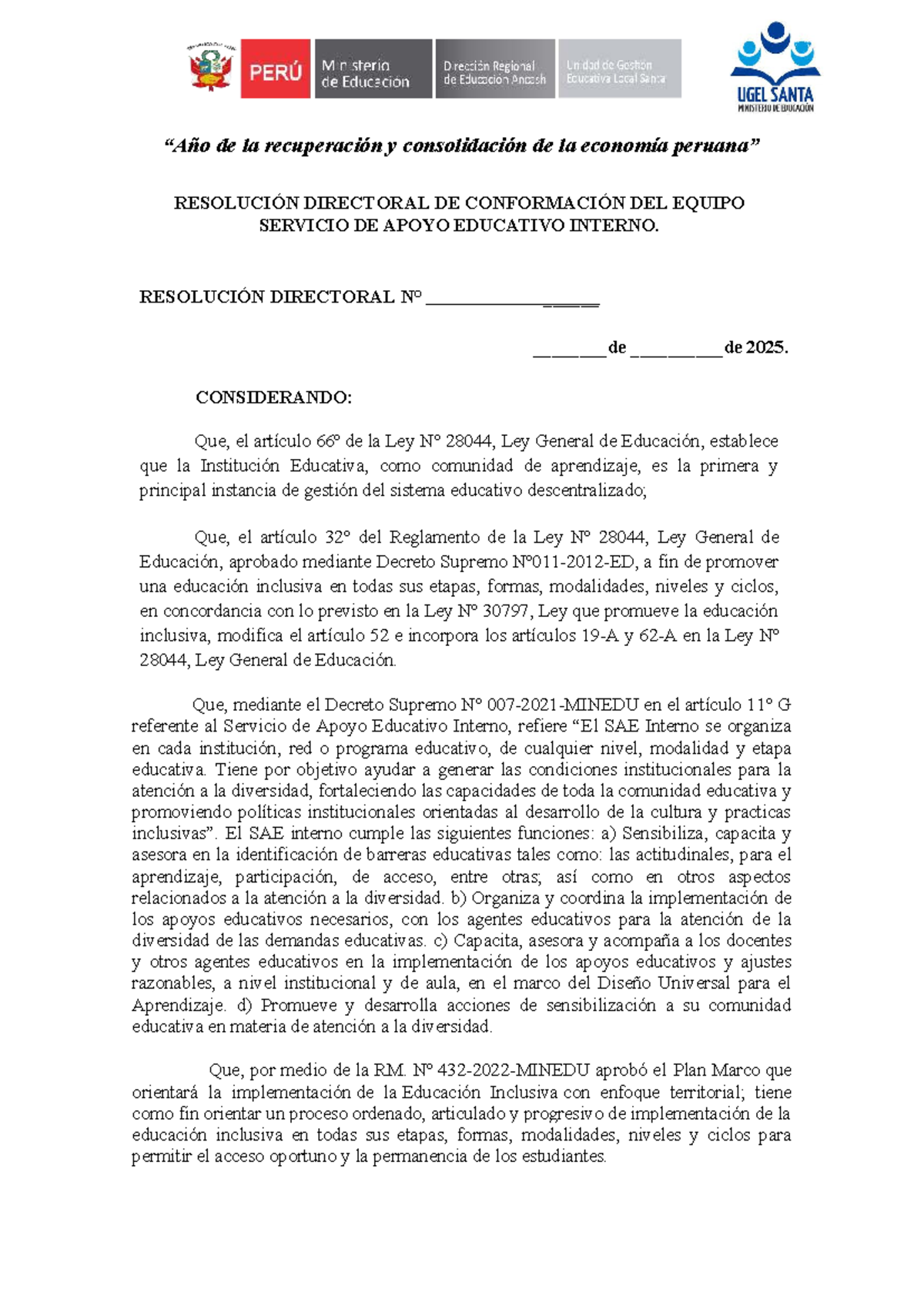 Modelo de Resolución Directoral para el SAEI 2025 - Studocu