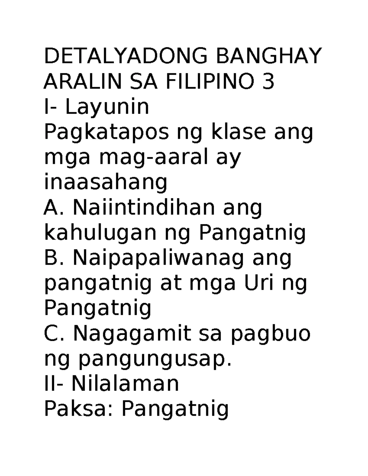 Filipino 3 - Detalyadong Banghay Aralin sa Panghalip Panao - Studocu