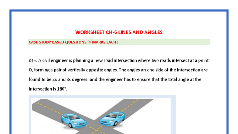 W.S 9 CH-6 Lines and Angles Case Study Questions - Studocu