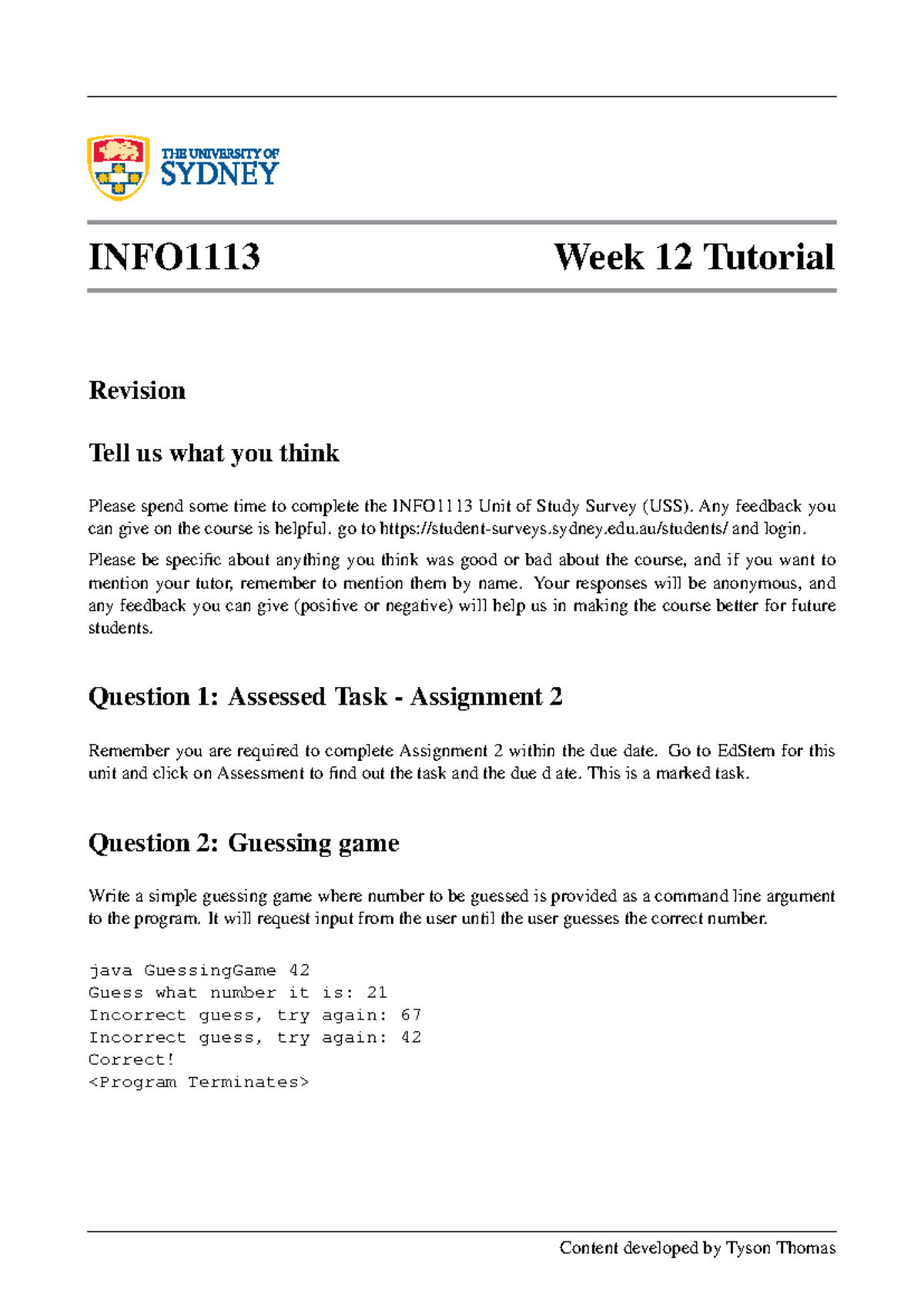Week 12 - INFO1113 - Tutorial questions - INFO1113 Week 12 Tutorial ...