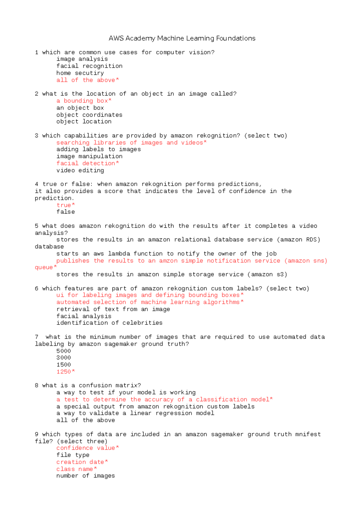 AWS Academy ML Foundations - Module 5 Quiz & Key Concepts - Studocu