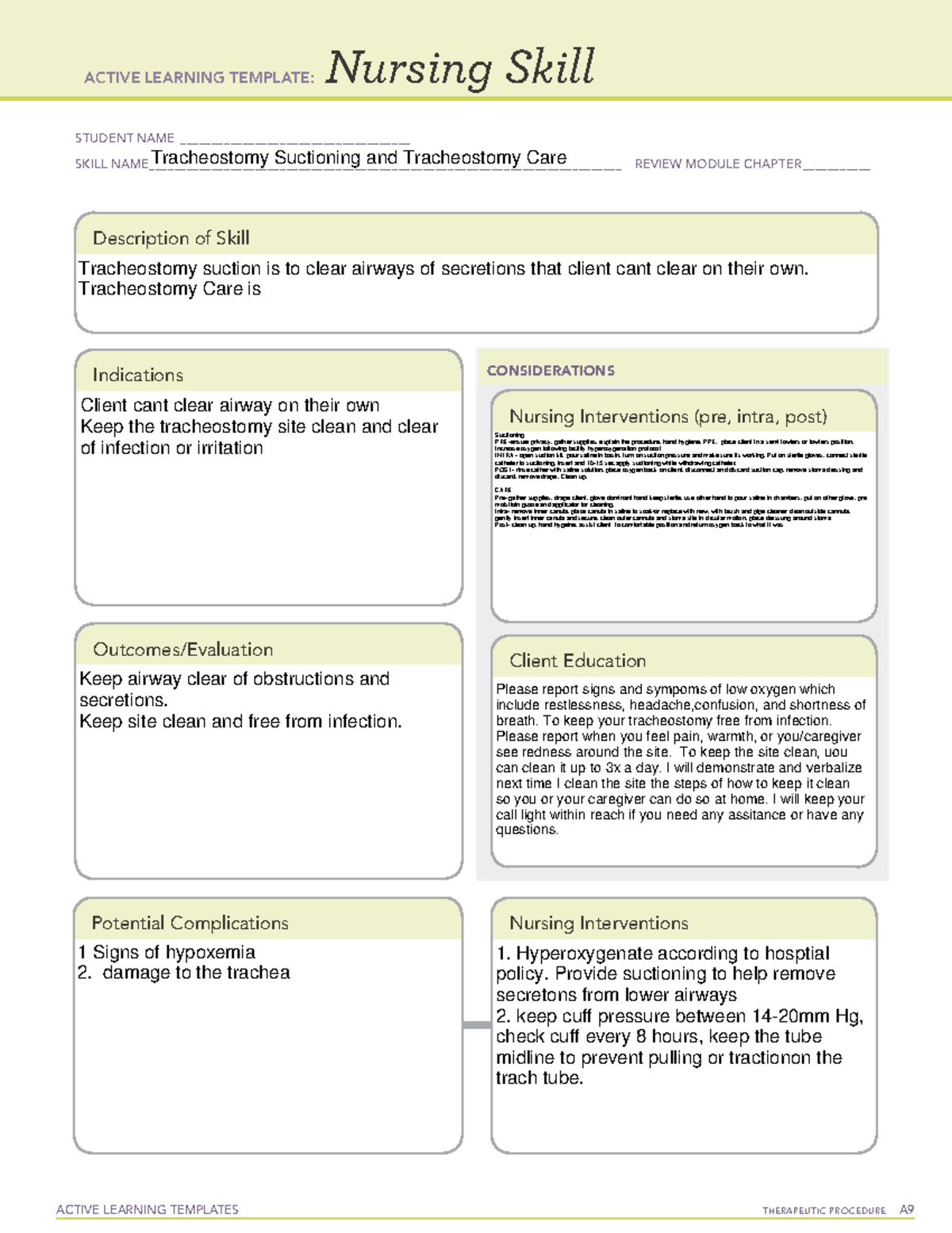 ALT Tracheostomy Care & Suctioning Skills Overview - Studocu