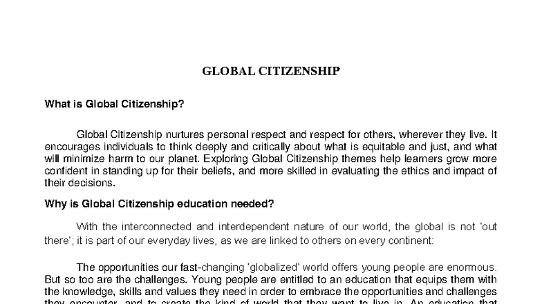 Global Citizenship: Understanding Our Role in a Global Society - Studocu