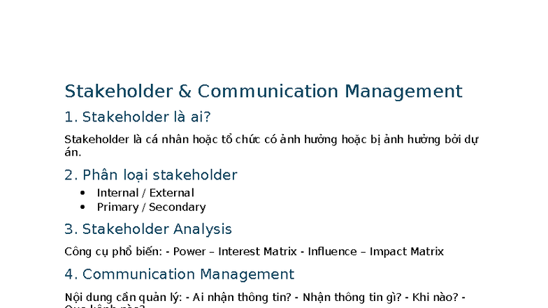 Stakeholder & Communication Management - Stakeholder & Communication ...