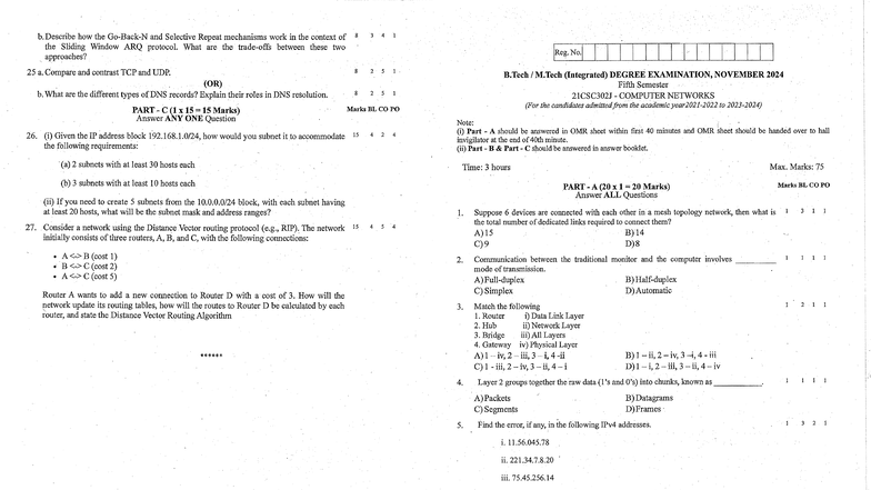 CN PYQ 2024 - Computer Networks Exam Questions and Answers - Studocu