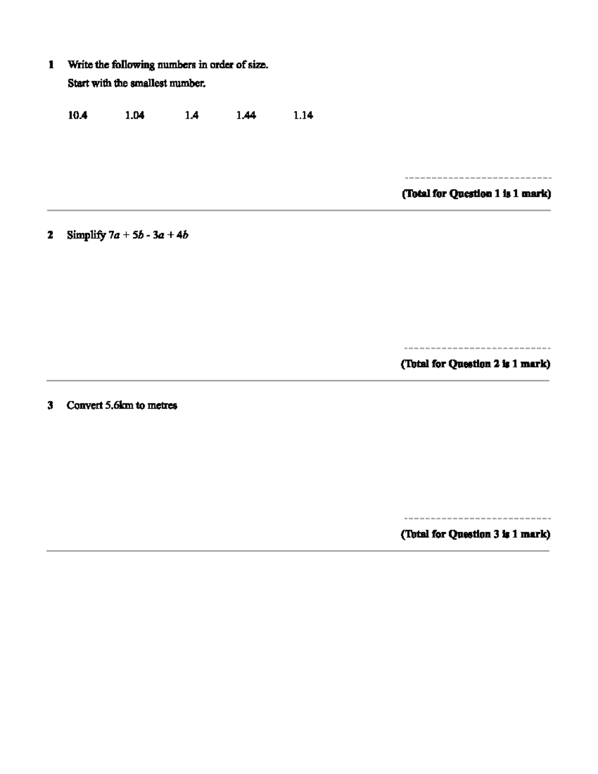 Maths Paper A1: Number Ordering, Simplification & Geometry Tasks - Studocu