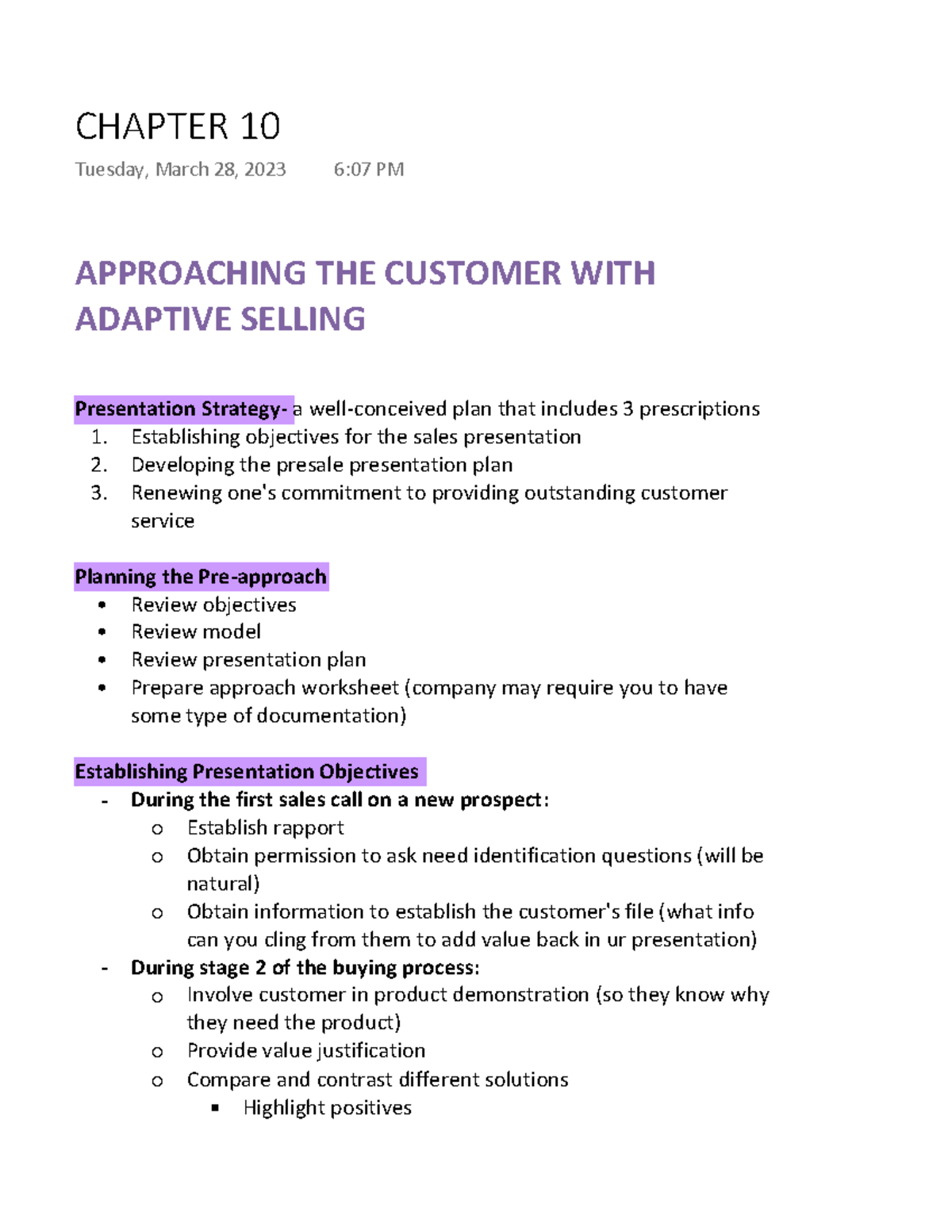 Chapter 10 - APPROACHING THE CUSTOMER WITH ADAPTIVE SELLING ...