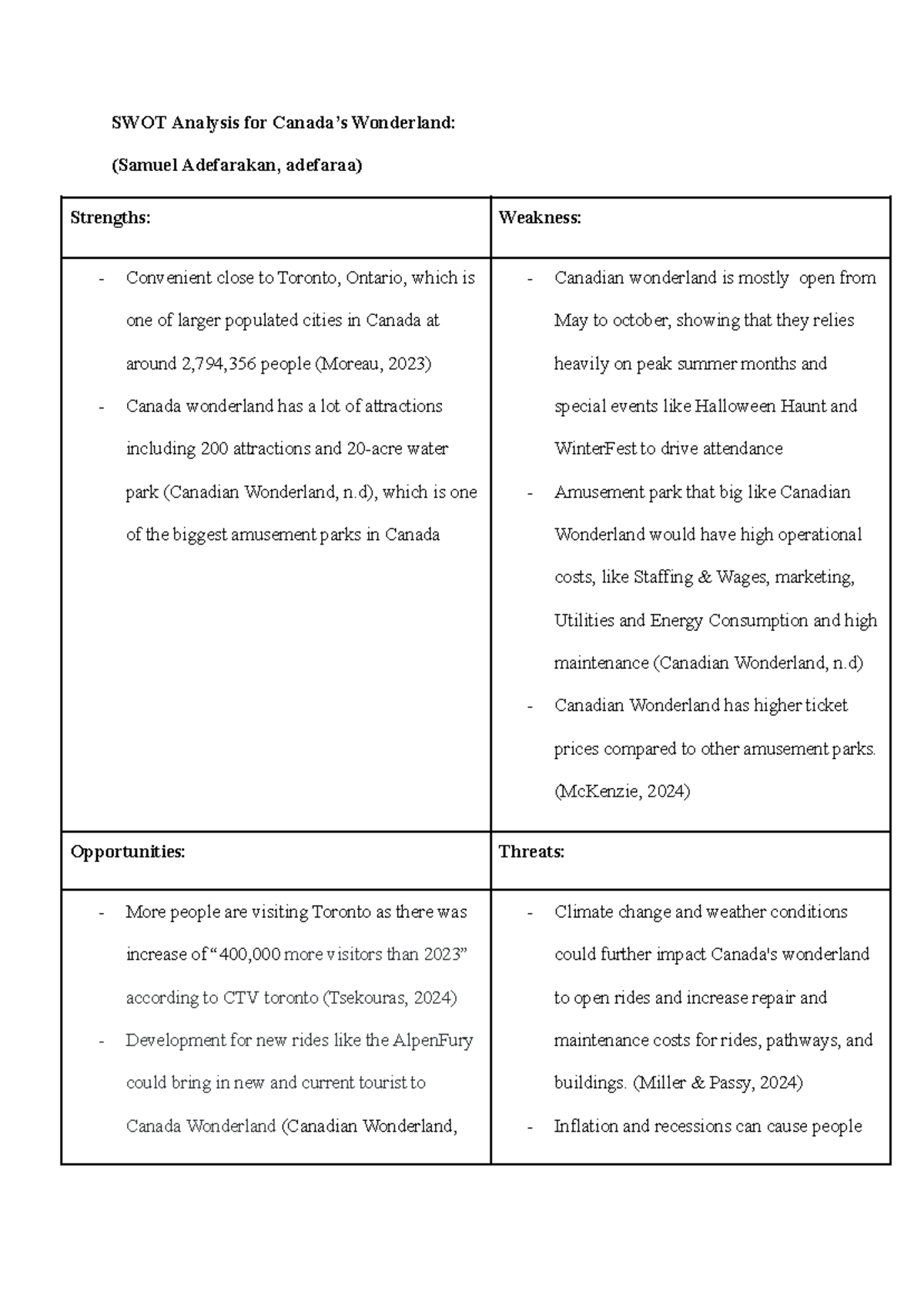 SWOT Analysis of Canada’s Wonderland (BUS 101) - Studocu