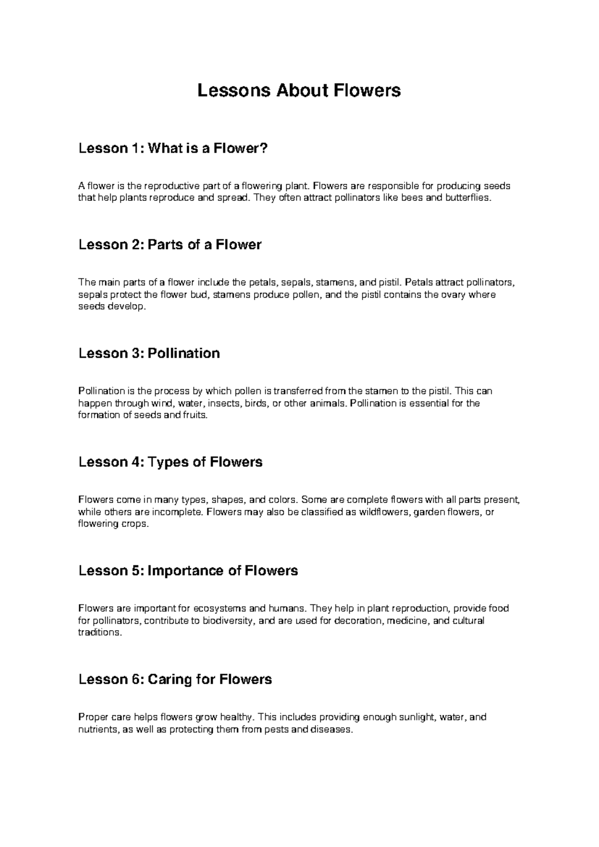 BIO101: Lessons on Flowers - Structure, Pollination & Care - Studocu
