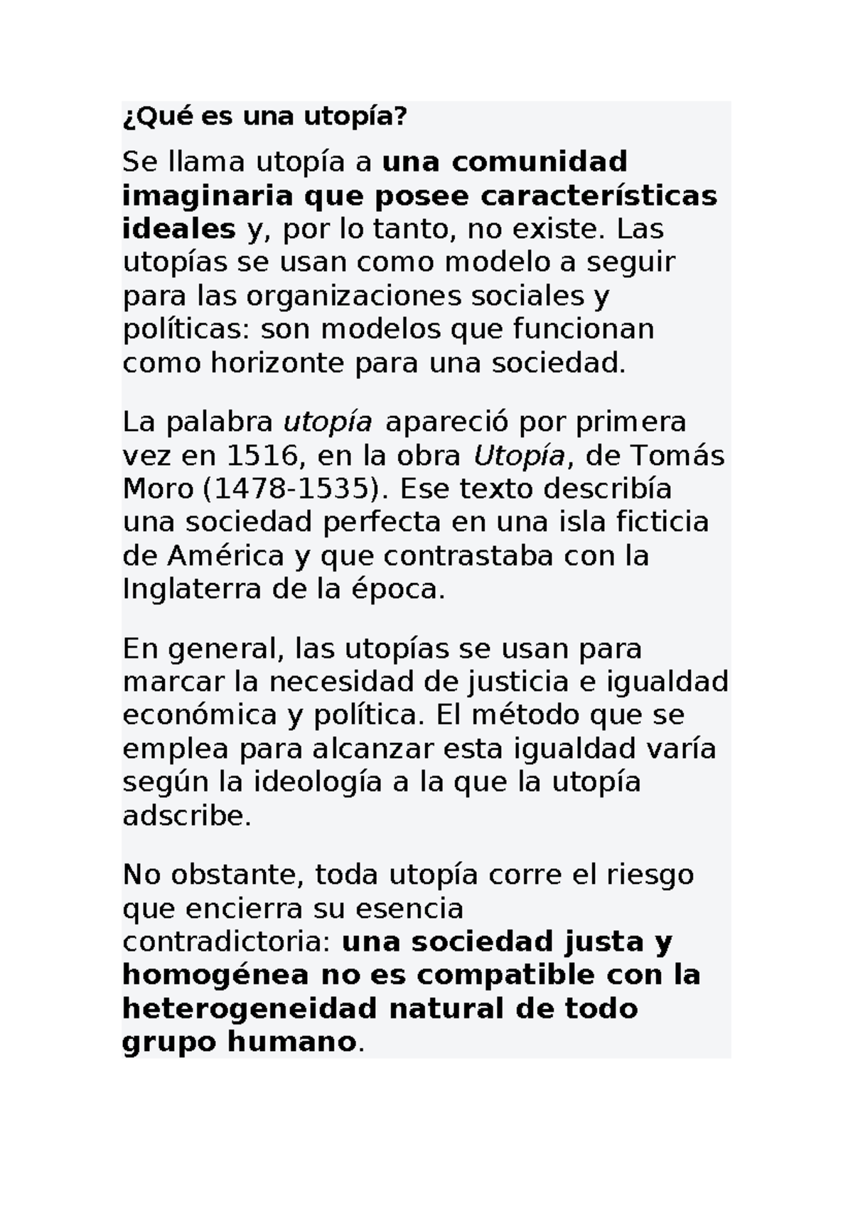 Qué es una utopía: Definición y Aplicaciones Sociales - Studocu