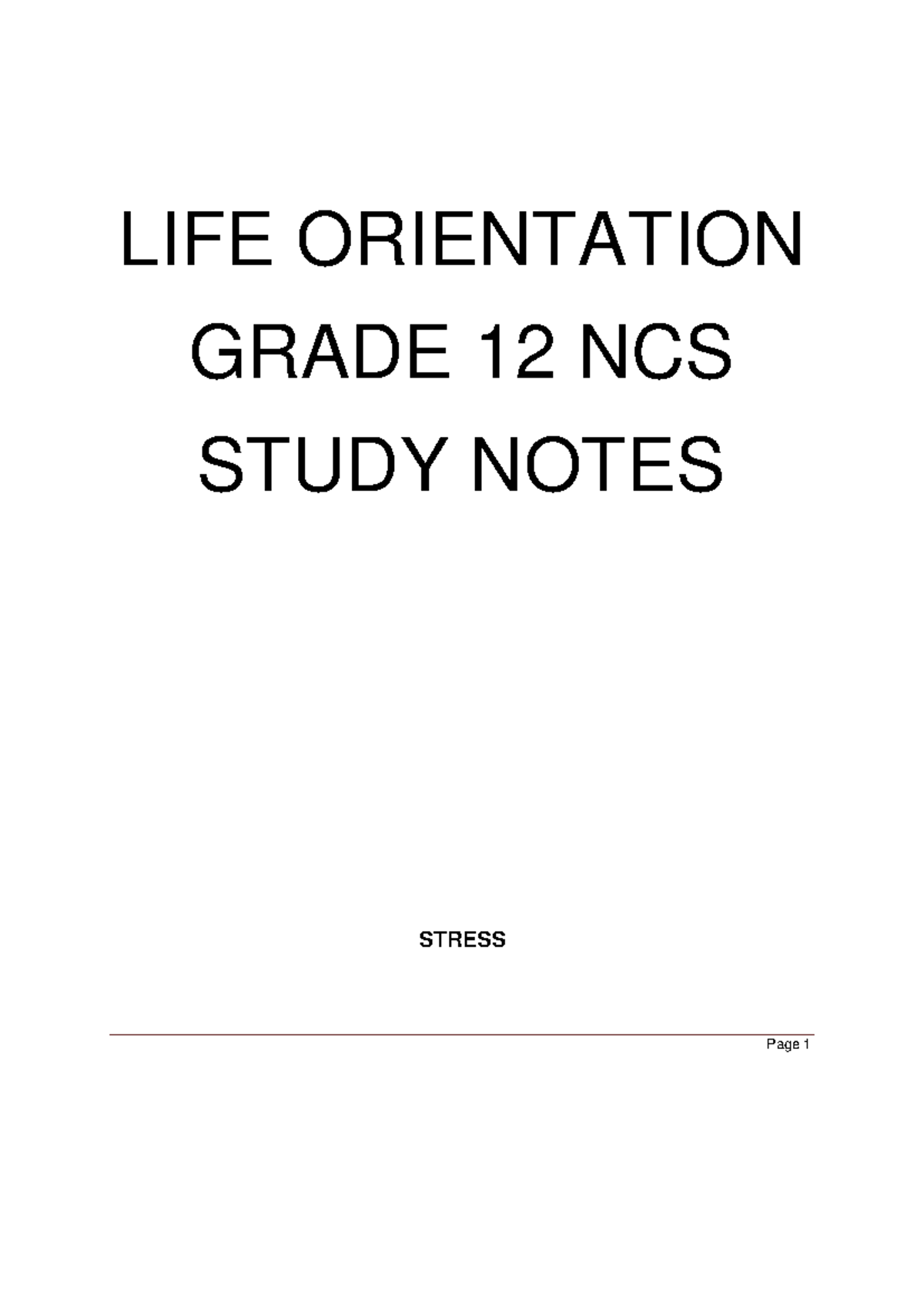 Life Orientation Grade 12 NCS Study Notes on Managing Stress & Success ...